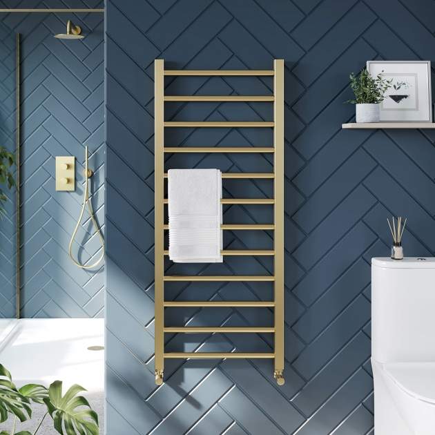 Scudo Vibe Brushed Brass 1600 x 500mm Bathroom Towel Radiator