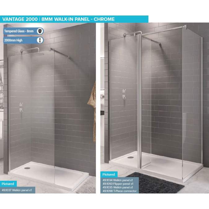 Eastbrook Vantage 8mm 1000mm Walk In Shower Screen - 49.1036