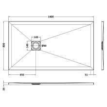 Nuie Black 1400 x 800mm Slimline Rectangle Shower Tray
