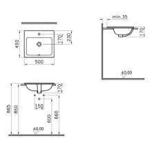 VitrA S20 Square Countertop Inset Basin 500 x 450 | 5464B003-0001