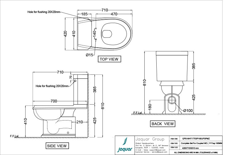 Jaquar Queens Prime Rimless Close Coupled WC with Side Flush Handle and ...