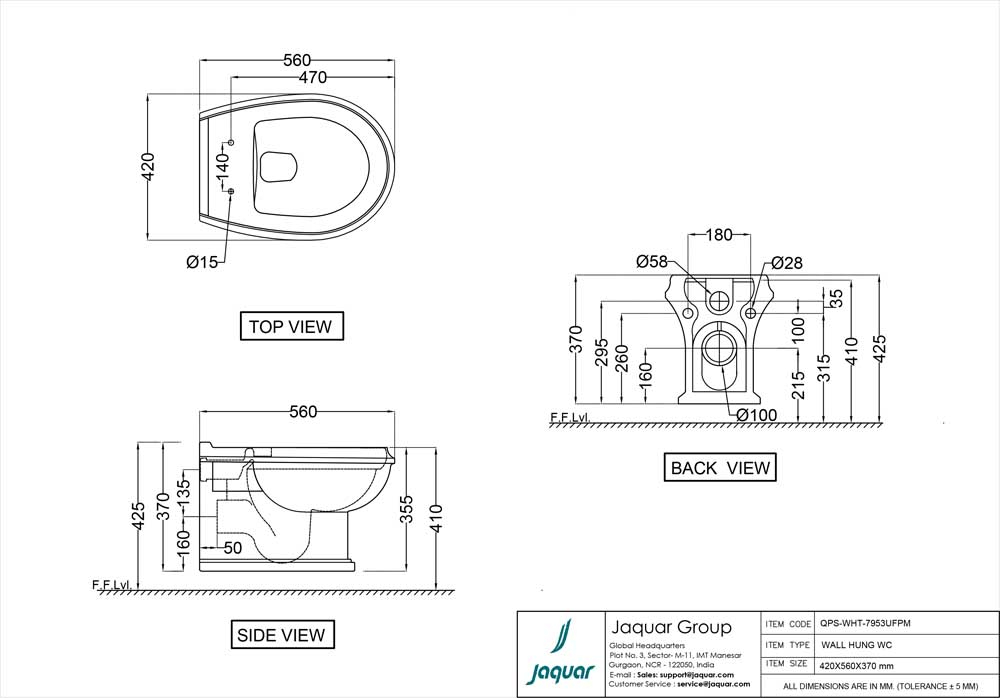 Jaquar Queens Prime Rimless Wall Hung Toilet and Soft Close Seat