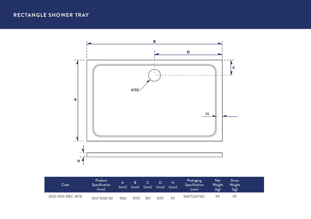Scudo Shires 1200 x 900mm Square ABS Stone Resin Shower Tray 1200-900 ...