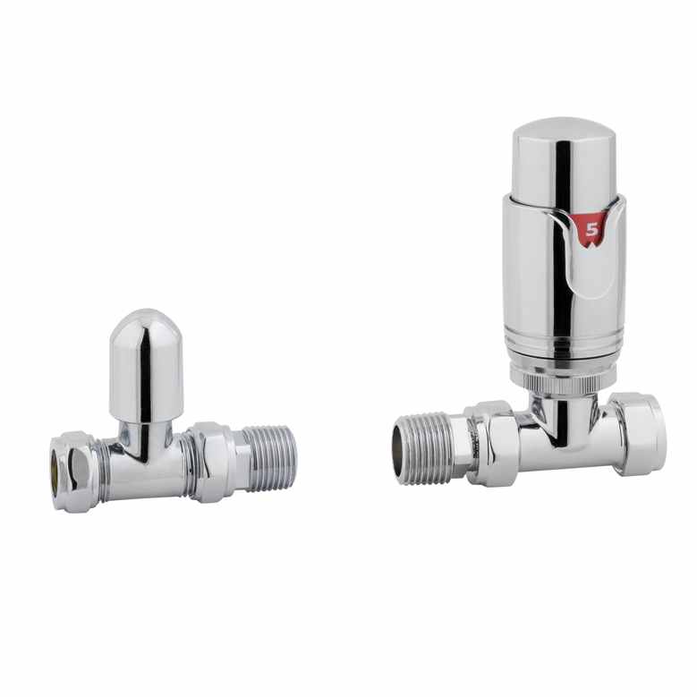 Eastbrook Straight Chrome Thermostatic Radiator Valves TRV - Set - 12. ...