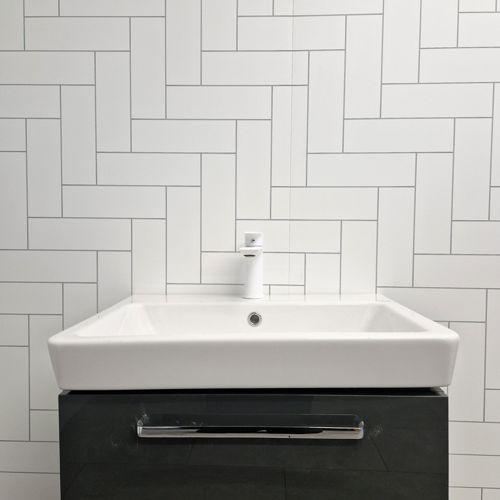 White Straight Herringbone MEGAboard Grout Line 1m Wide PVC Wall Panels