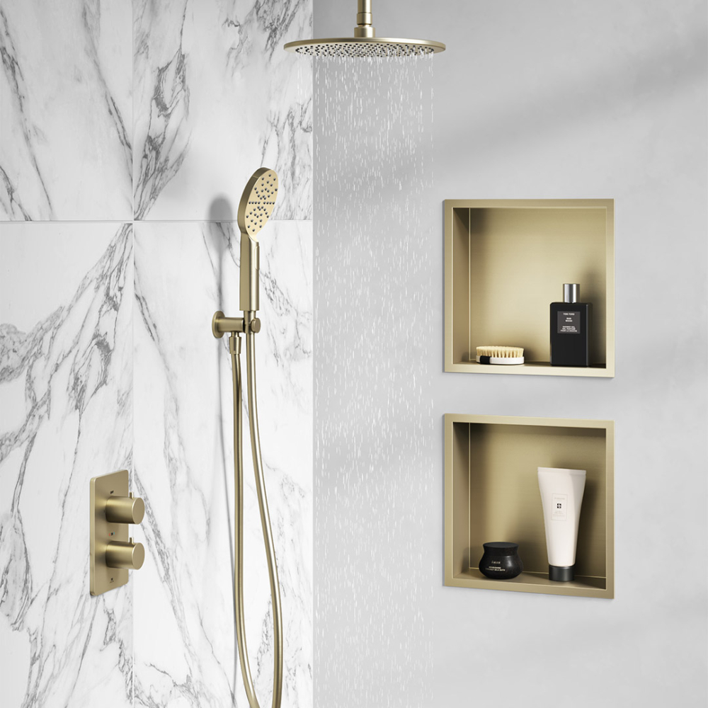 Scudo Brushed Brass 300 x 300mmm Insert Wall Shower Niche - SN-3X3-BBRASS