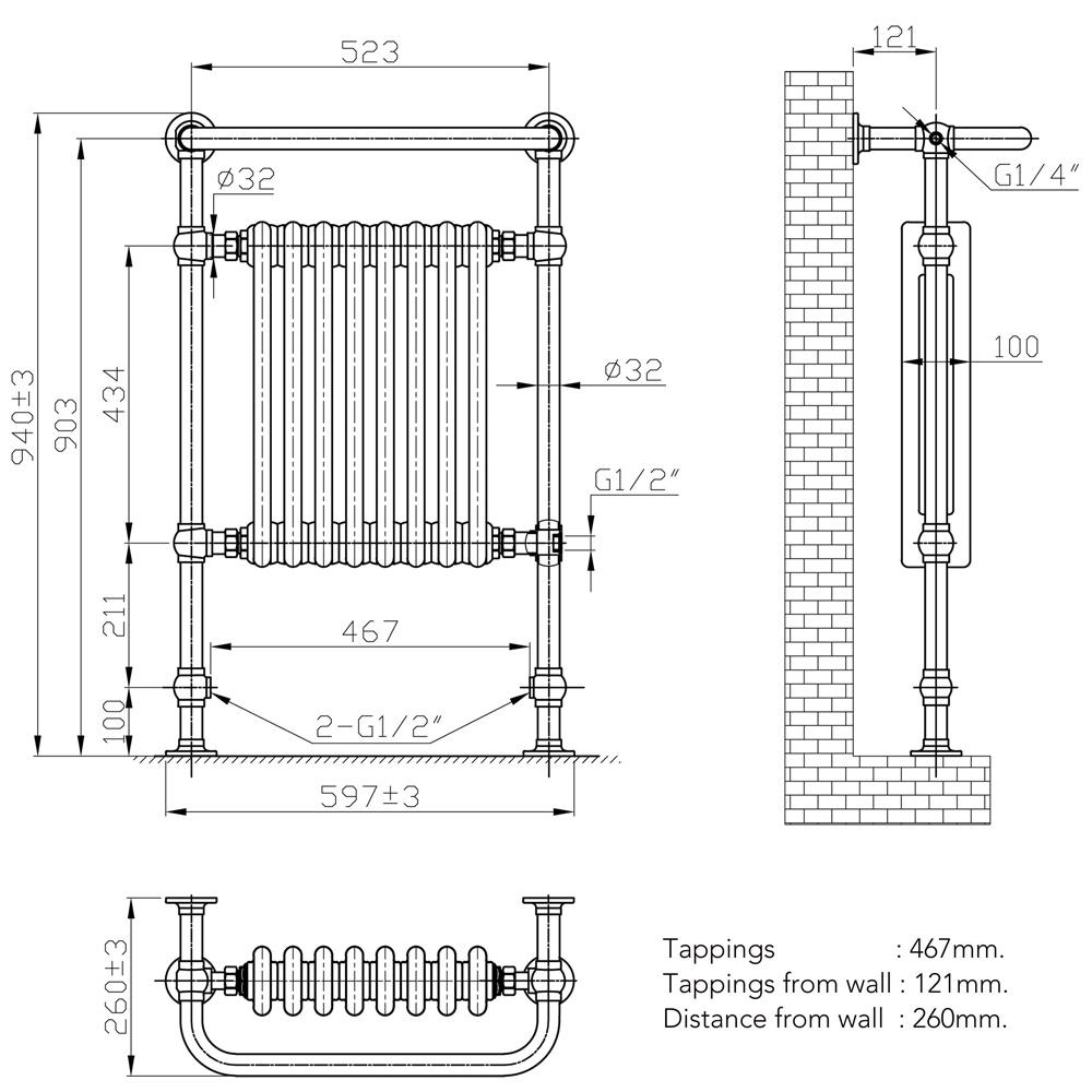 Eastbrook Isbourne Brushed Brass Traditional Towel Radiator - 41.0709 ...