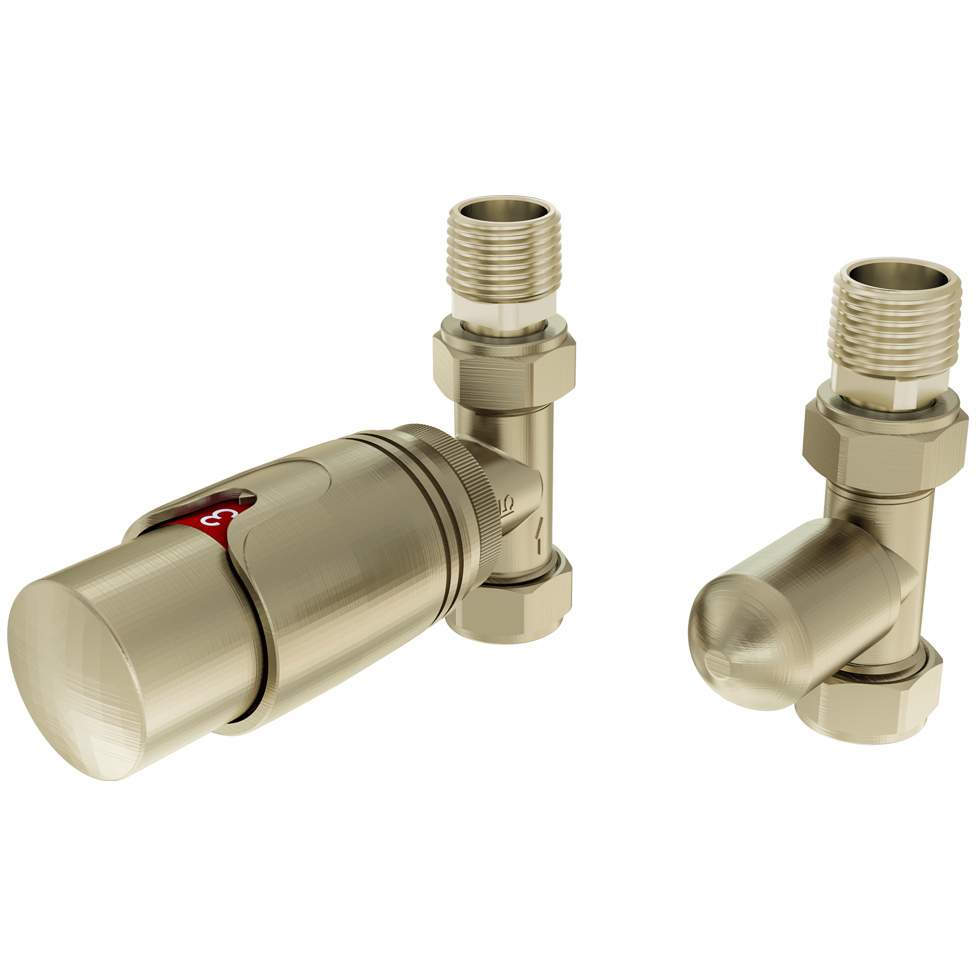 Eastbrook Angled Thermostatic Radiator Valves TRV - Brushed Brass - Inc ...