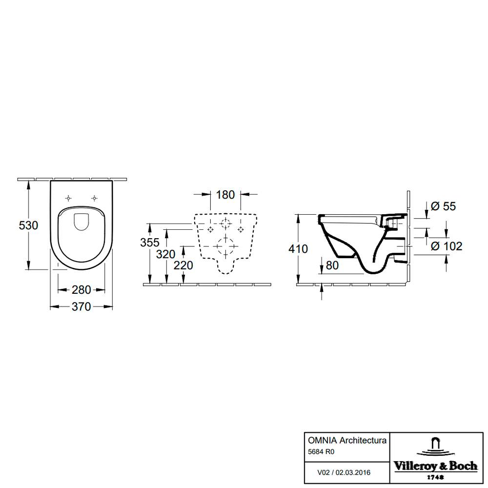 Villeroy & Boch Architectura Washdown Rimless Wall Mounted Toilet ...