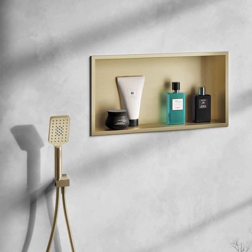 Scudo Brushed Brass 600 x 300mm Shower Niche - SN-6X3-BBRASS