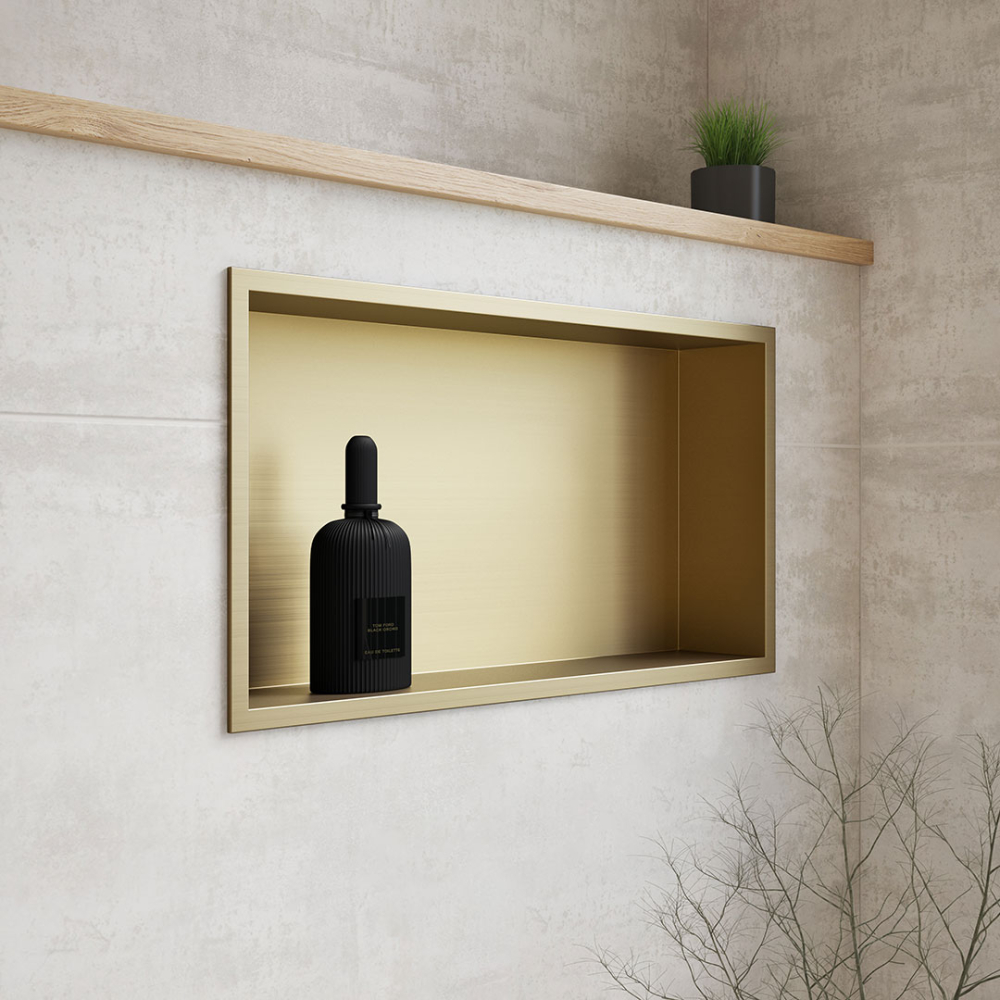 Scudo Brushed Brass 600 x 300mm Shower Niche - SN-6X3-BBRASS