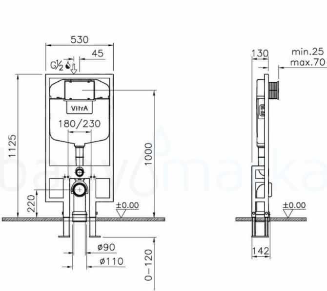 VitrA WC Frame Slim 1120 x 80mm For Stud Walls - 748480001