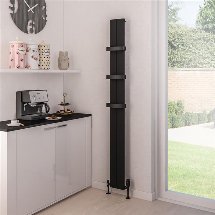Eastbrook Preston Vertical 1800 x 185 Aluminium Radiator - Matt Black ...