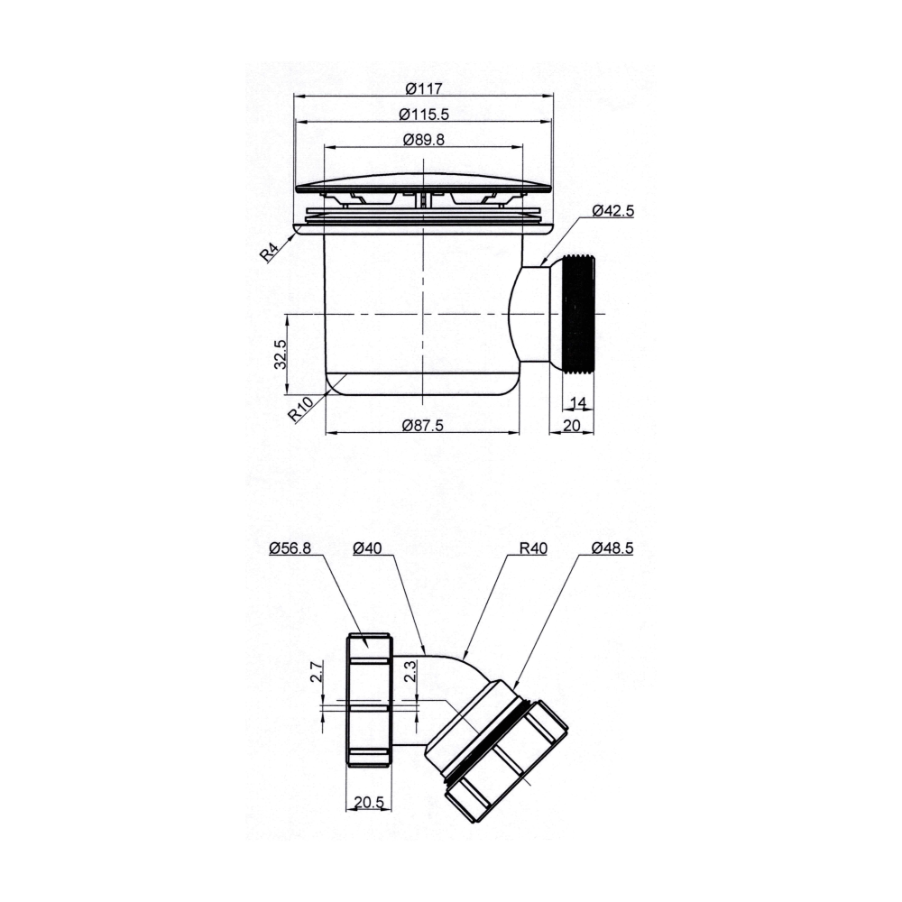 Chrome Shower Tray Waste Trap 90mm Fast Flow Vented