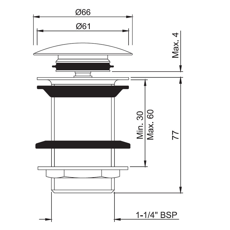 Jaquar Allied Black Matt Click Clack Unslotted Basin Waste