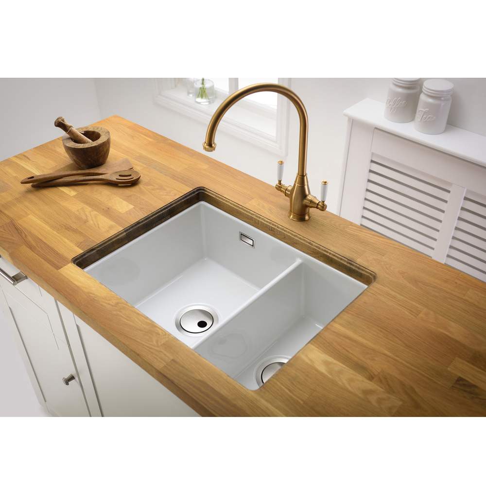 Abode Sandon 1.5 Bowl Ceramic Undermount / Inset Kitchen Sink - White