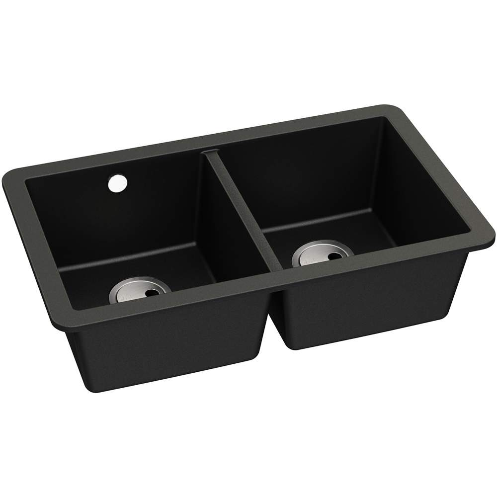 Abode Matrix Square GR15 2 Bowl Granite Undermount Sink - Black Metallic