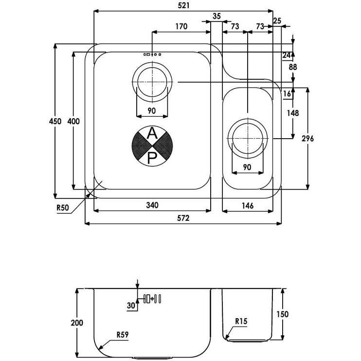 Abode Matrix 1.5 Bowl Left Hand Undermount Stainless Steel Sink ...