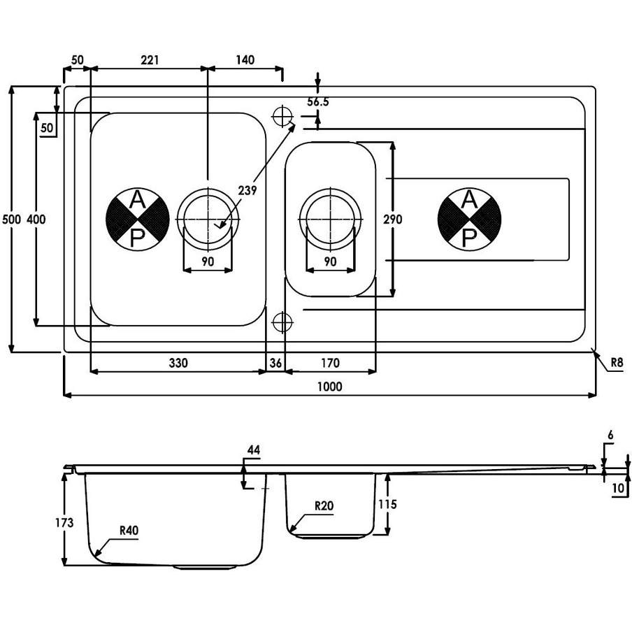 Abode Ixis 1.5 Bowl & Drainer Inset Stainless Steel Kitchen Sink