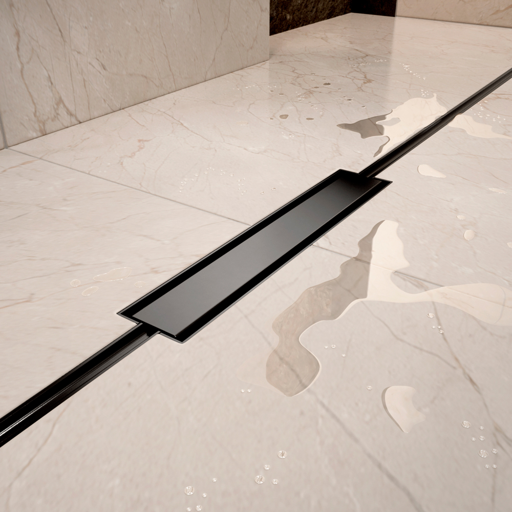 Abacus Level Access Linear Uno End Waste Wetroom Kit 1200 x 900 Matt Black