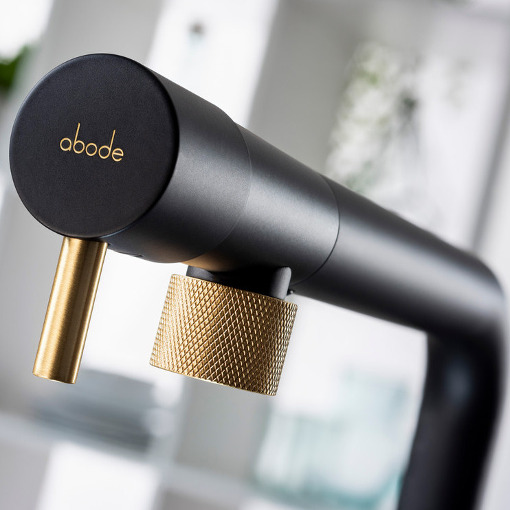 Abode Agilis Single Lever Black & Brass Kitchen Mixer Tap