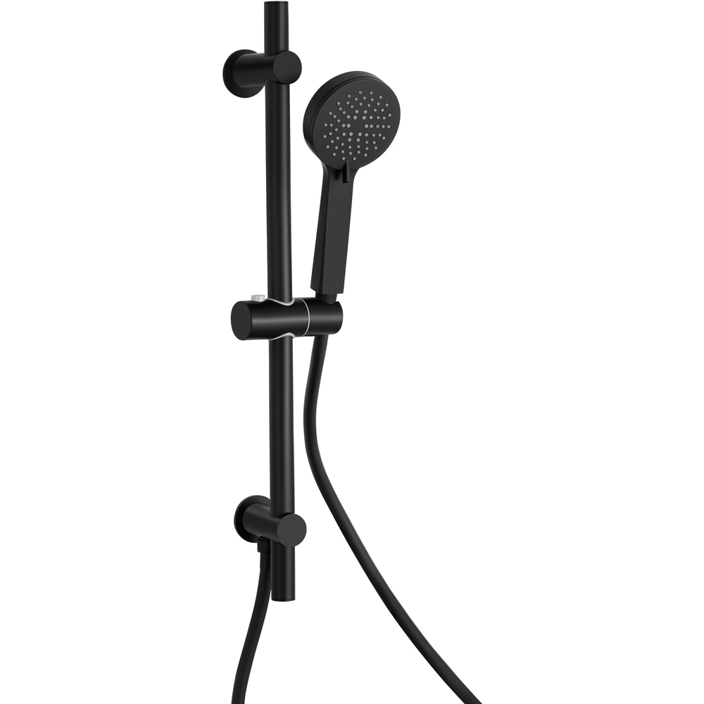 Alabio Round Matt Black Shower Valve with Slider Rail and Overhead Rain ...
