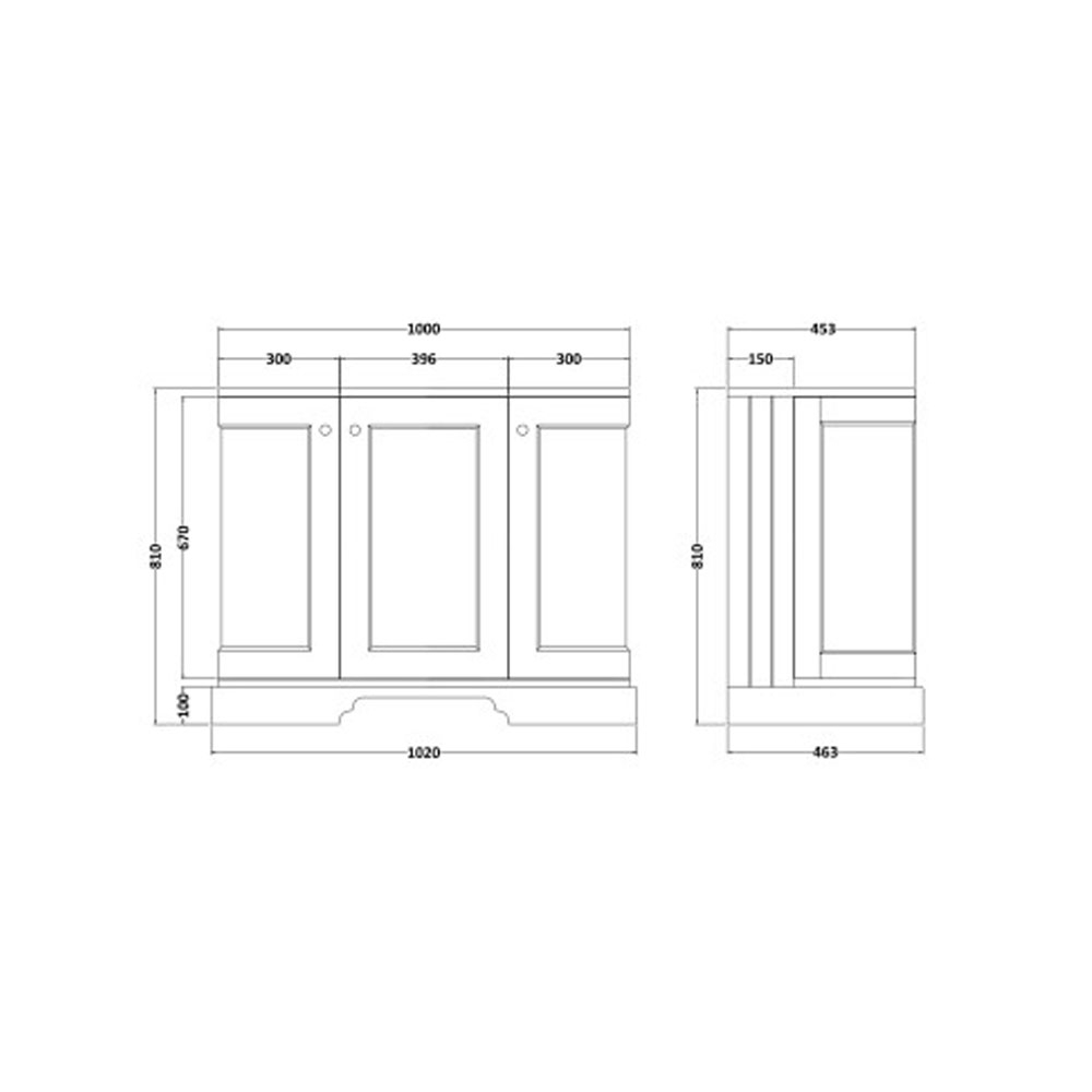 Bayswater Traditional 1000mm 3 Door Plummett Grey Curved Basin Cabinet ...
