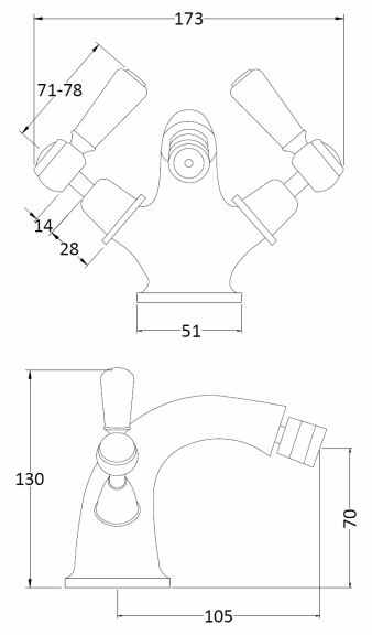 Bayswater Monobloc Lever Dome Traditional Bidet Taps - Black | BAYT348