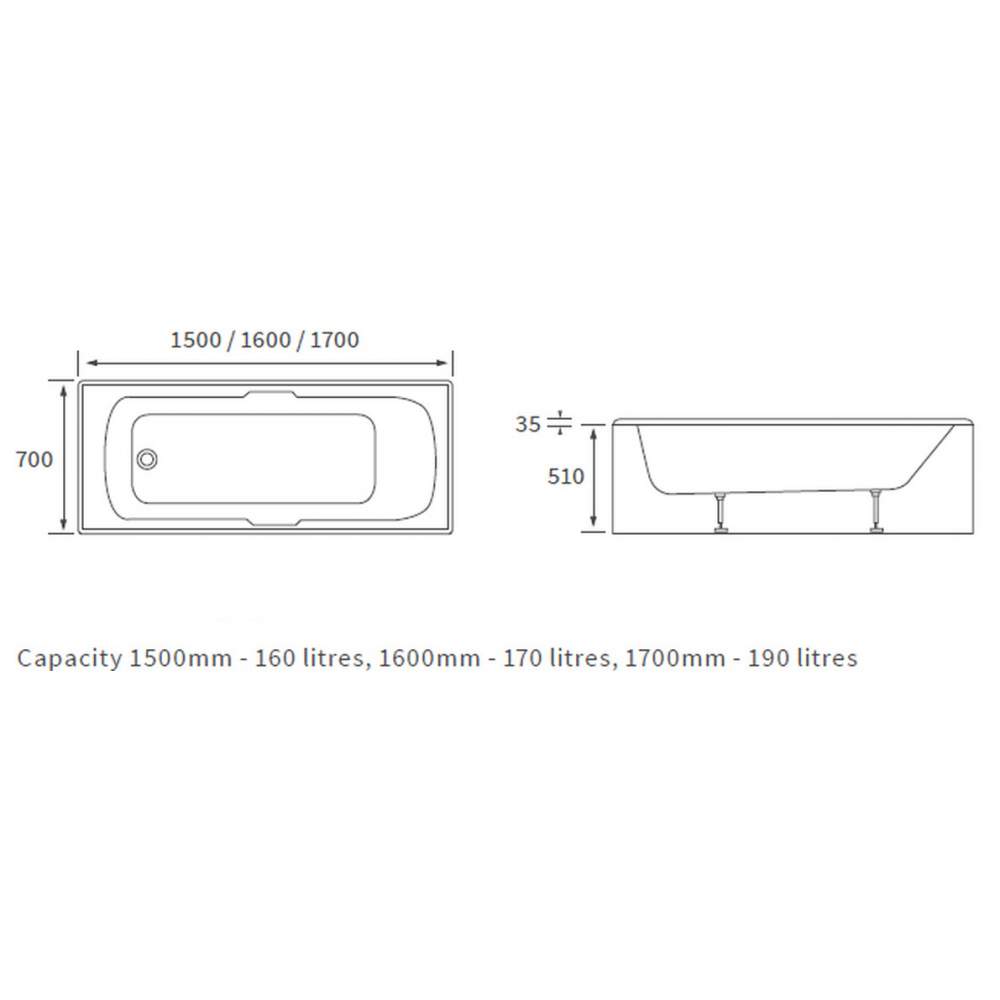 Bali 1500 x 700mm Single Ended Bath with Grips & Textured Base - RDBS105614