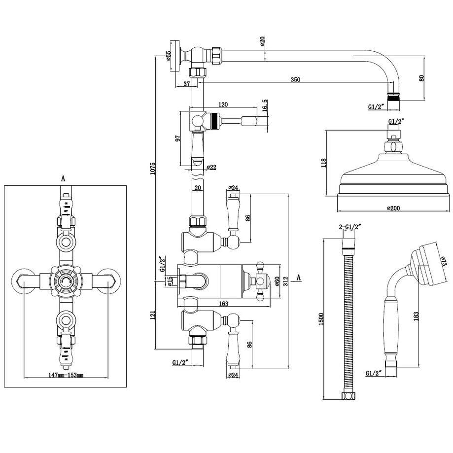 Bali Thermostatic Shower Kit - Brushed Brass - RDBS106787