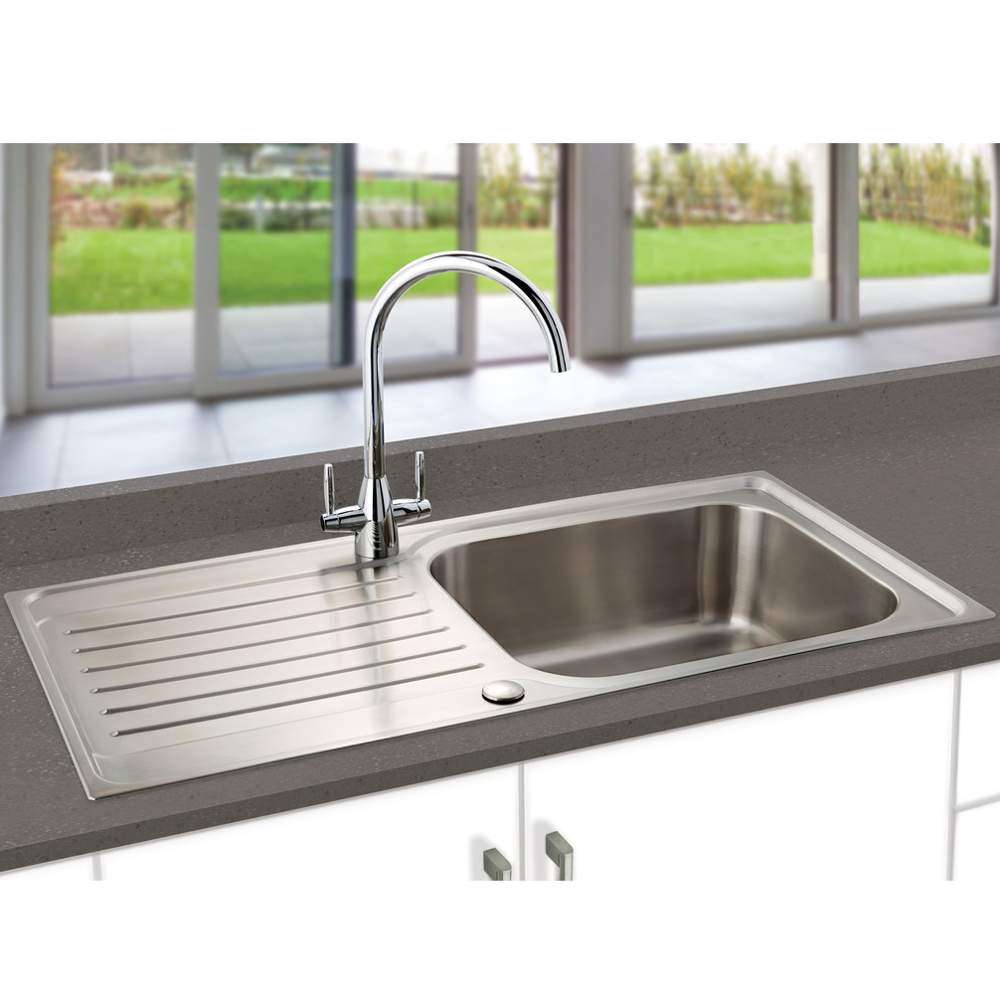 Prima Deep 1 Bowl & Drainer Inset Kitchen Sink - Polished Steel