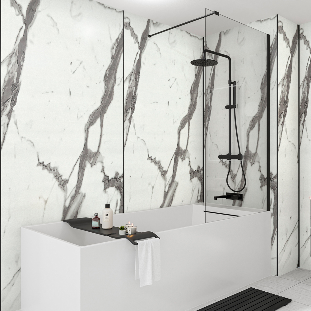 Wetwall Calacatta Statuario Shower Panel, Mermaid Collection