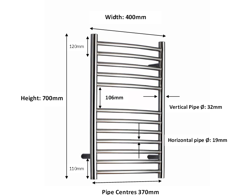 Camber 400 x 700 Towel Rail - JIS Sussex Stainless Steel Radiators