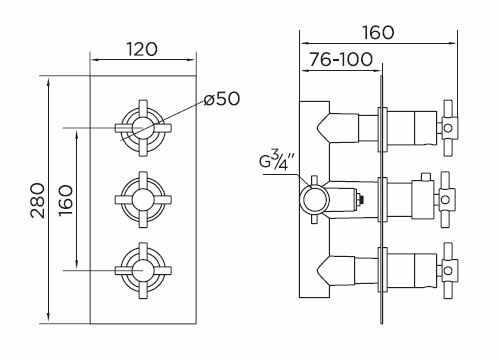 Niagara Carter Chrome Triple Concealed Shower Valve - Two Outlets - 9315