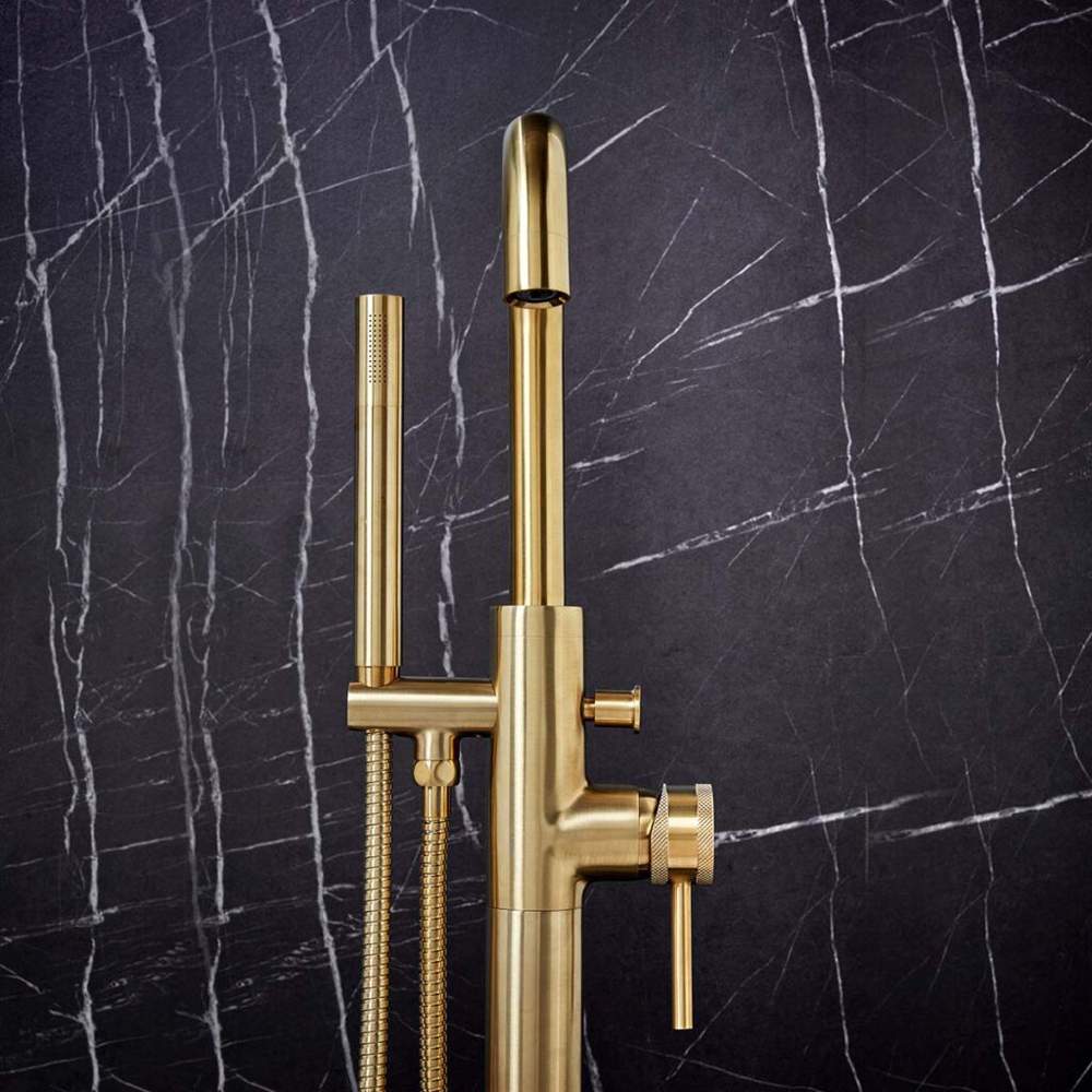 Scudo Core Brushed Brass Freestanding Bath Shower Mixer