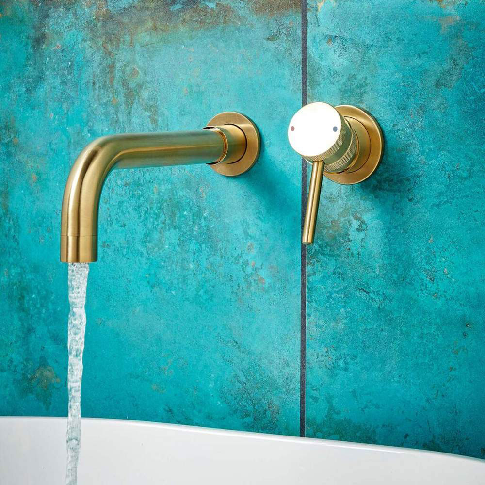 Scudo Core Wall Mounted Basin and Bath Tap Brushed Brass, NU-015-V2