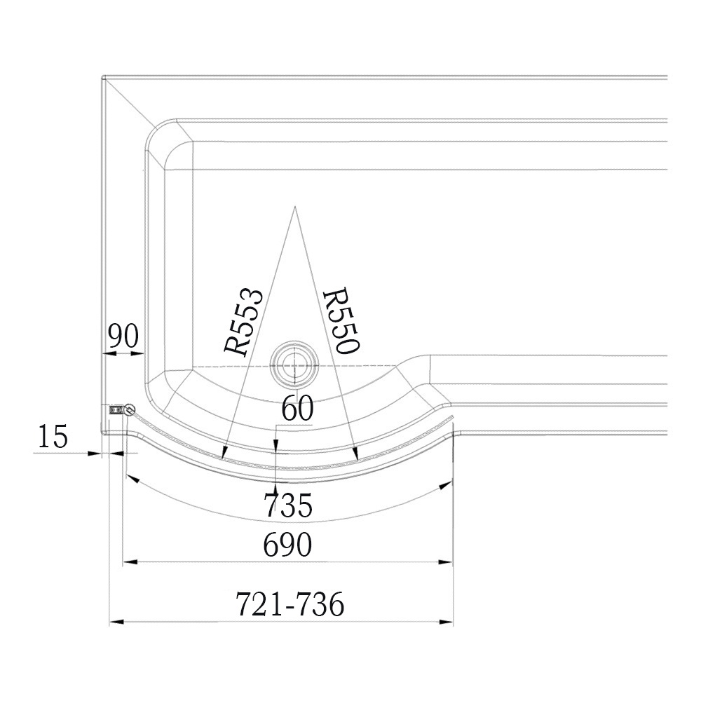 Eastbrook Brushed Brass P Shaped Bath Screen 6mm 1400 x 735mm Left Hand