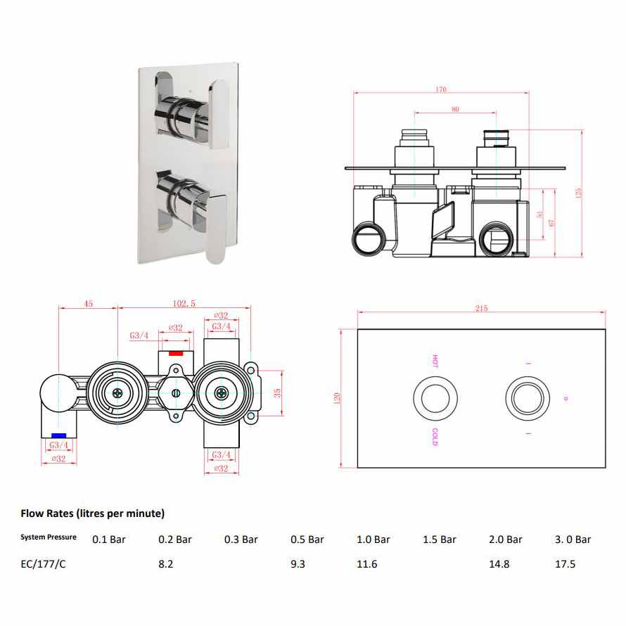 Sagittarius Eclipse - 2 Way Shower Valve, Rubberduck Bathrooms