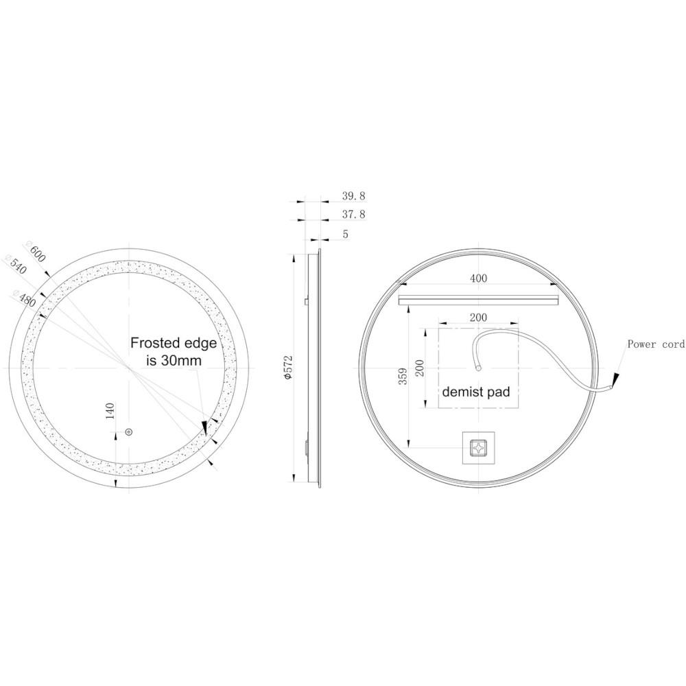 Elizabeth 600mm Round Front-Lit LED Mirror - RDBS106245