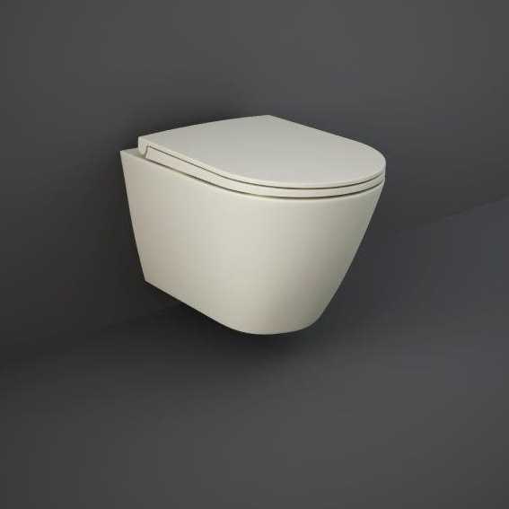 RAK Ceramics Feeling Matt Greige Wall Hung Rimless WC inc Soft Close Seat