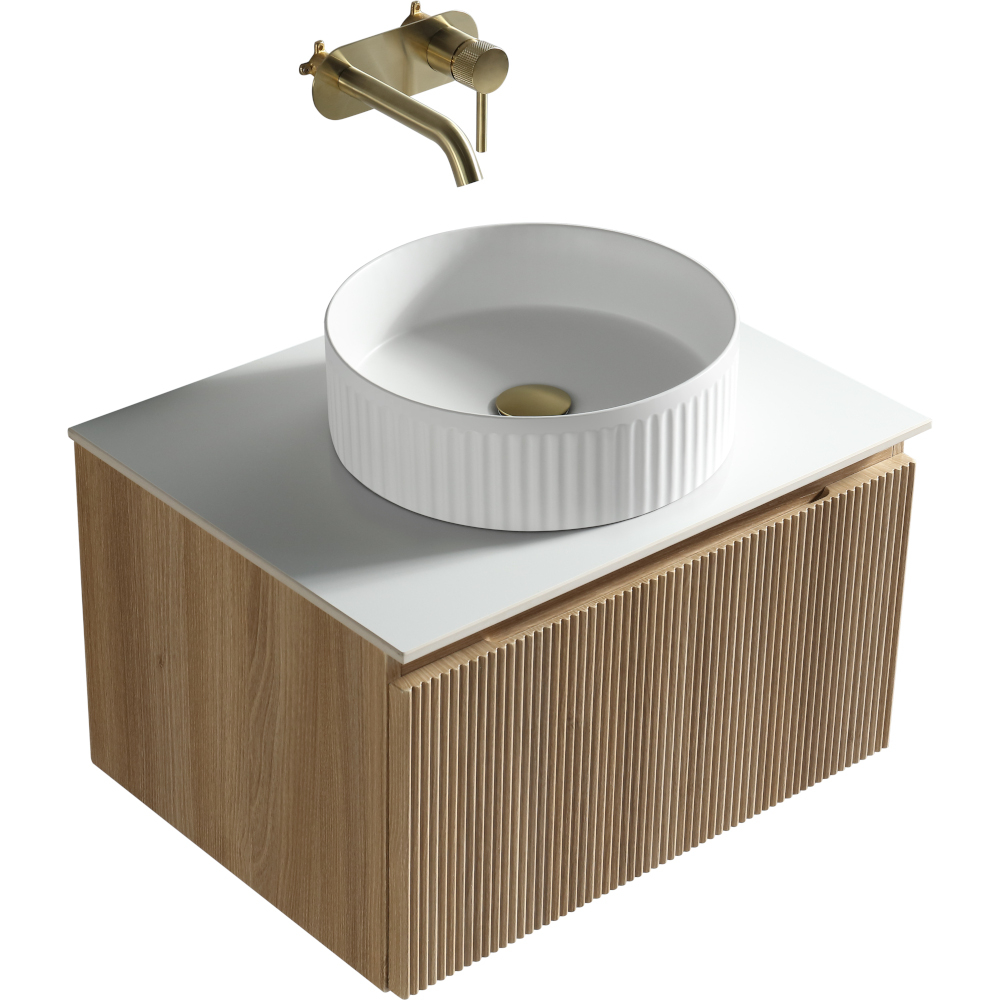 Flauto Country Oak Fluted 600mm Wall Hung Vanity Basin Unit - 4497