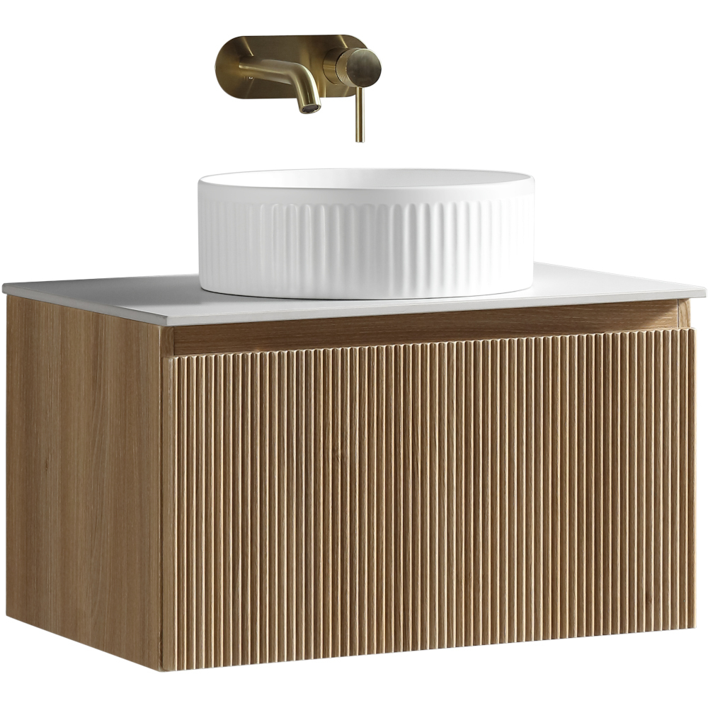 Flauto Country Oak Fluted 600mm Wall Hung Vanity Basin Unit - 4497