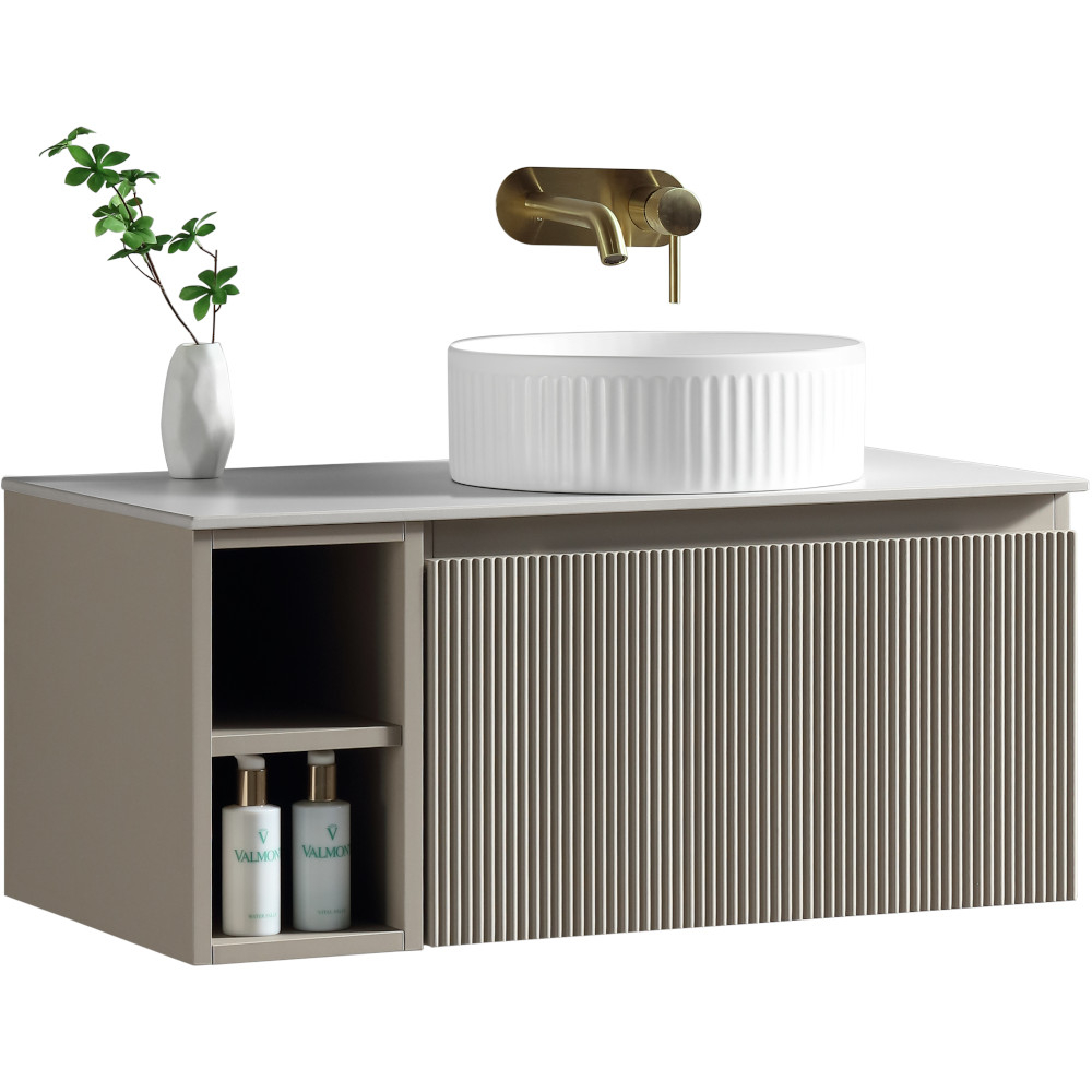 Flauto Soft Coffee 800mm Wall Hung Open & Drawer Vanity Unit - 4441 or 4409