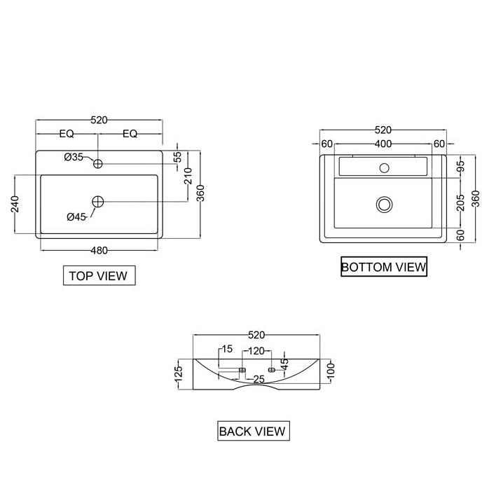 Jaquar Florentine Counter Top Bathroom Basin 520 x 360mm
