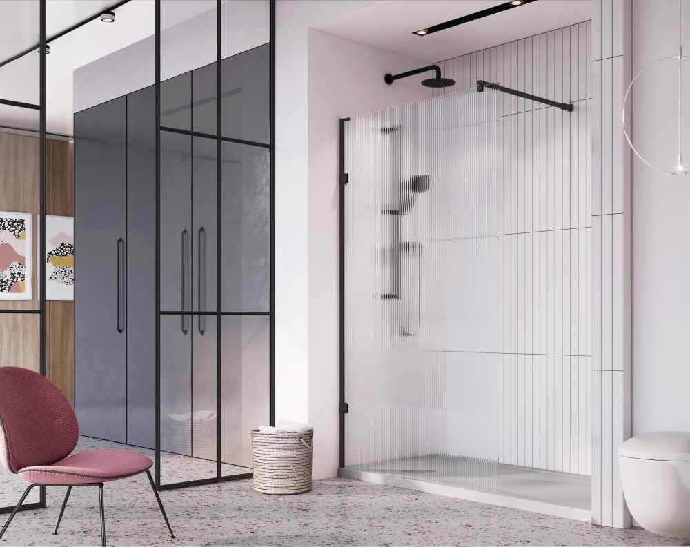 Roman Liberty Fluted Privacy Glass Wetroom Panel - 757mm, KLCP8FB