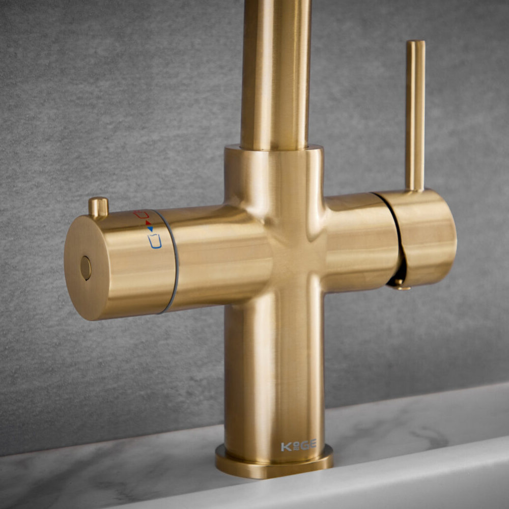 KoGE 4-in-1 Brushed Brass Pull Out Boiling water Kitchen Tap & Boiler ...