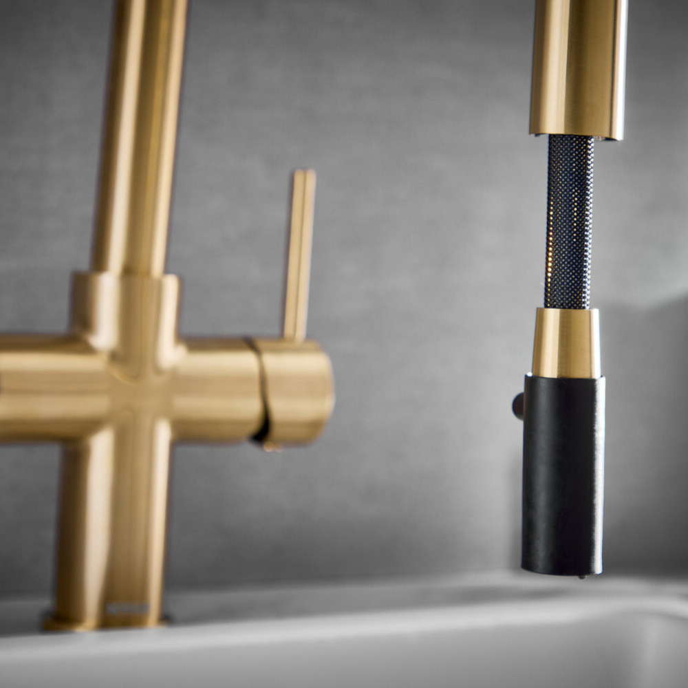 KoGE 4-in-1 Brushed Brass Pull Out Boiling water Kitchen Tap & Boiler ...