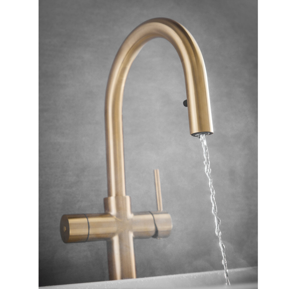 KoGE 4-in-1 Brushed Brass Pull Out Boiling water Kitchen Tap & Boiler ...
