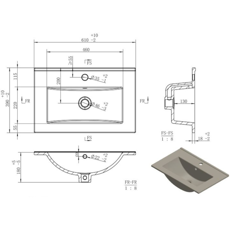 Herve Matt Graphite Grey 600mm Vanity Unit with Ceramic Basin
