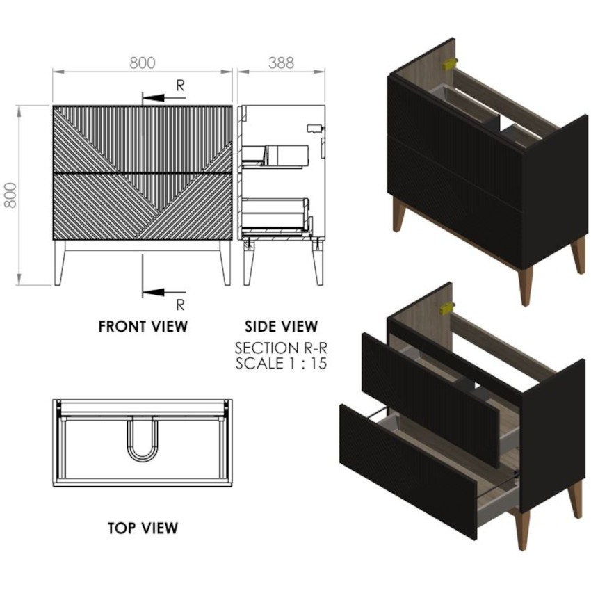 Herve 810mm Matt Graphite Grey Vanity Unit with Maple Oak Effect Worktop
